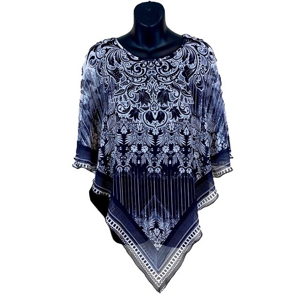 ONE WORLD | Tops | One World Sheer Embellished Poncho Top Over Stretch ...